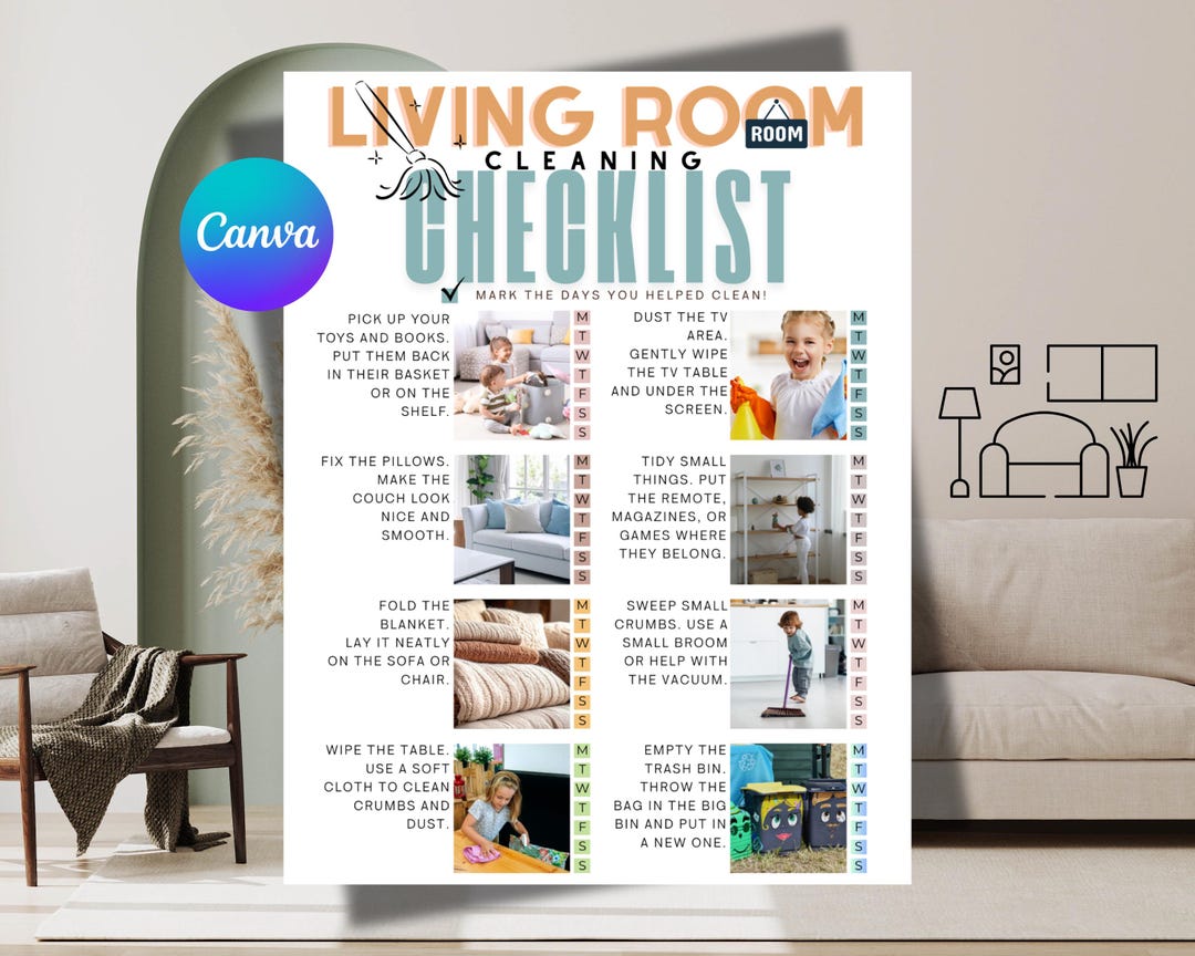 Teen Living Room Cleaning Checklist Visual Routine Chart for Teens ...