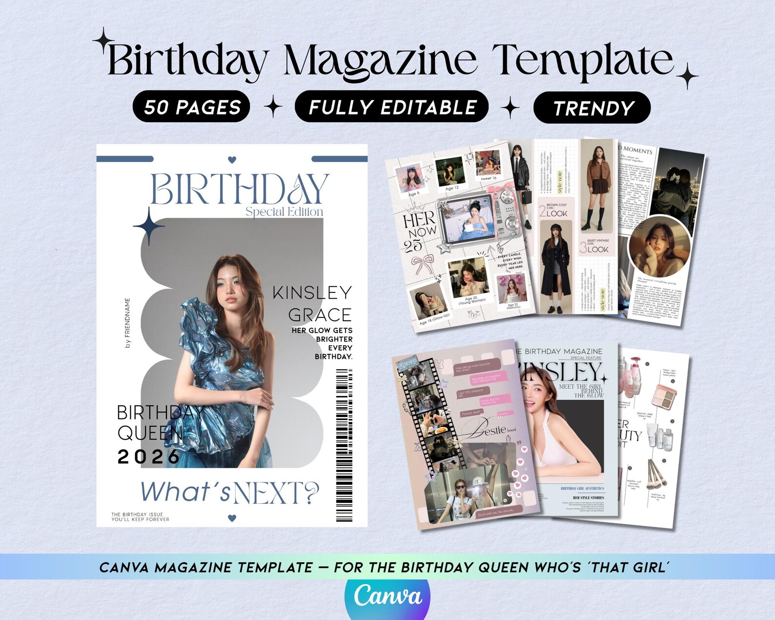 Aesthetic Birthday Magazine Template | Vogue-inspired Gift | 50 Pages ...