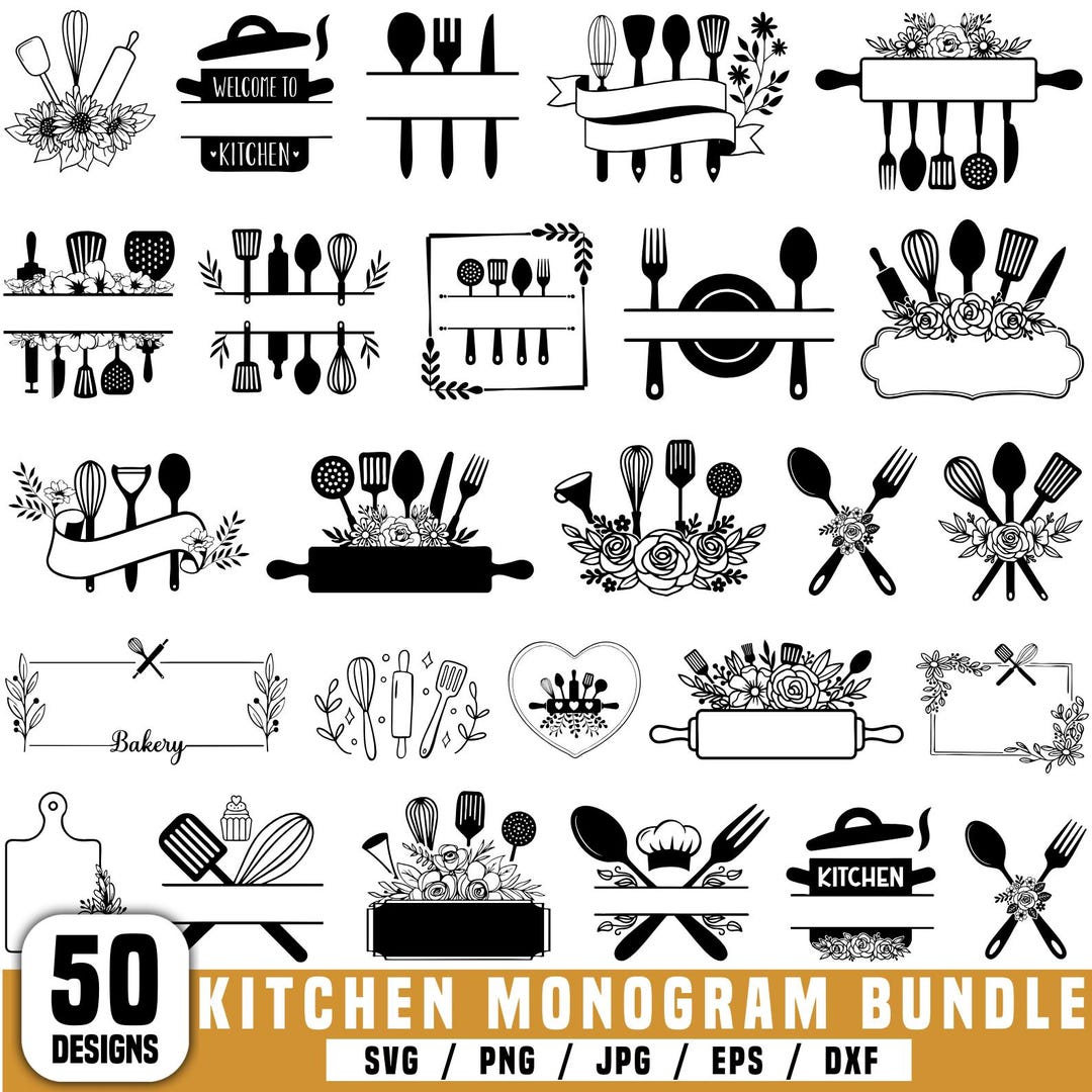 Kitchen Monogram Svg, Monogram Svg, Split Monogram Svg, Baking Monogram ...