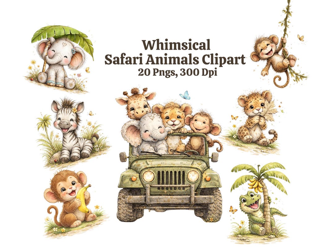 Safari Animals Clipart Bundle | Cute Jungle Animals PNG | Baby Safari ...