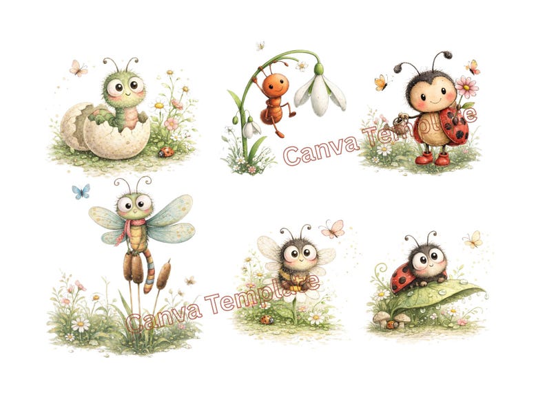 Spring Bugs Clipart Bundle | Cute Insect Clipart | Ladybug Caterpillar ...