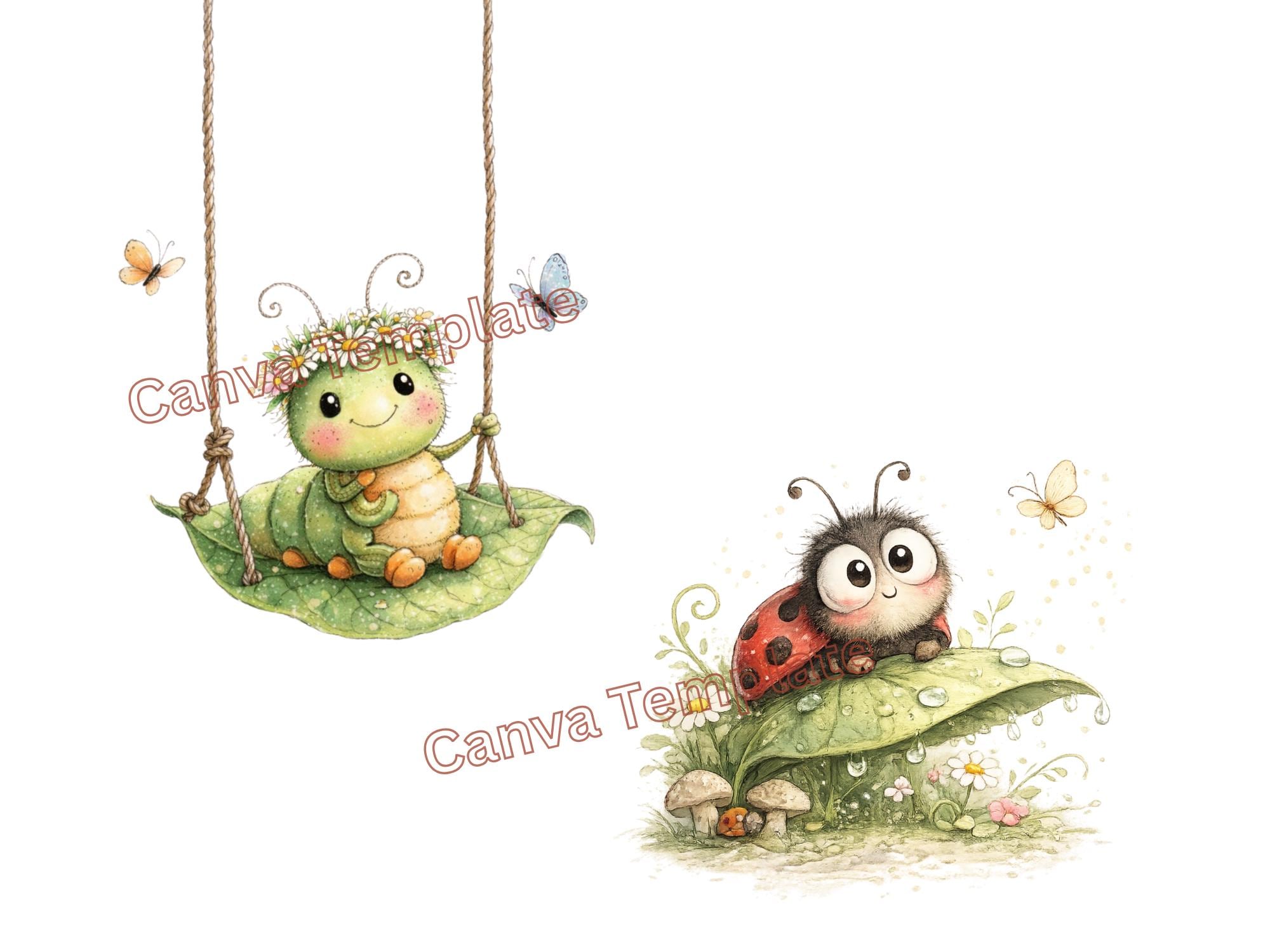 Spring Bugs Clipart Bundle | Cute Insect Clipart | Ladybug Caterpillar ...
