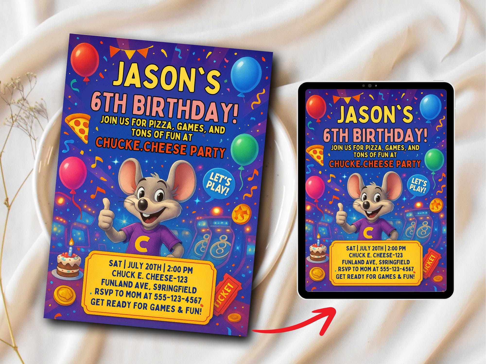 Chuck E. Cheese Birthday Invitation | Editable Pizza Party (digital ...