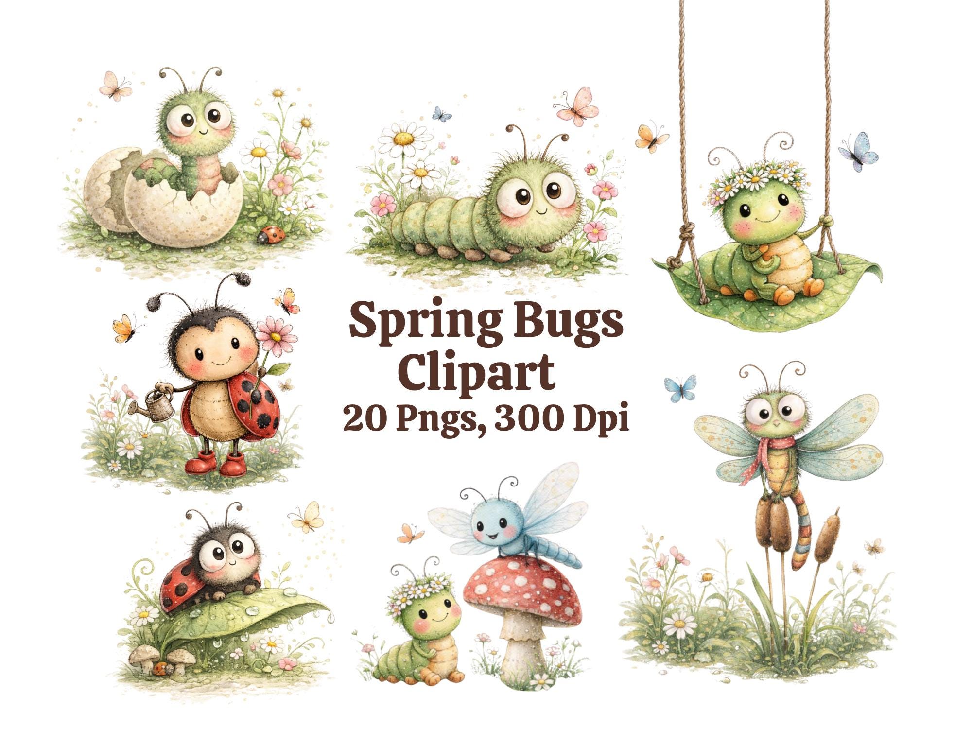Spring Bugs Clipart Bundle | Cute Insect Clipart | Ladybug Caterpillar ...