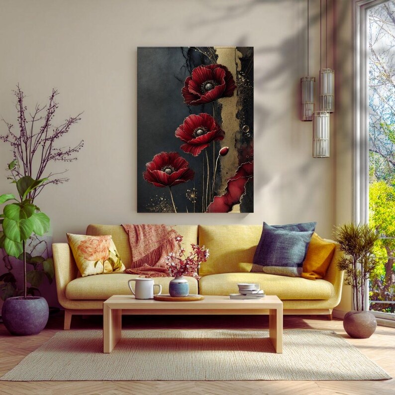 Red Poppy Canvas Wall Art, Ruby Red Decor - Etsy