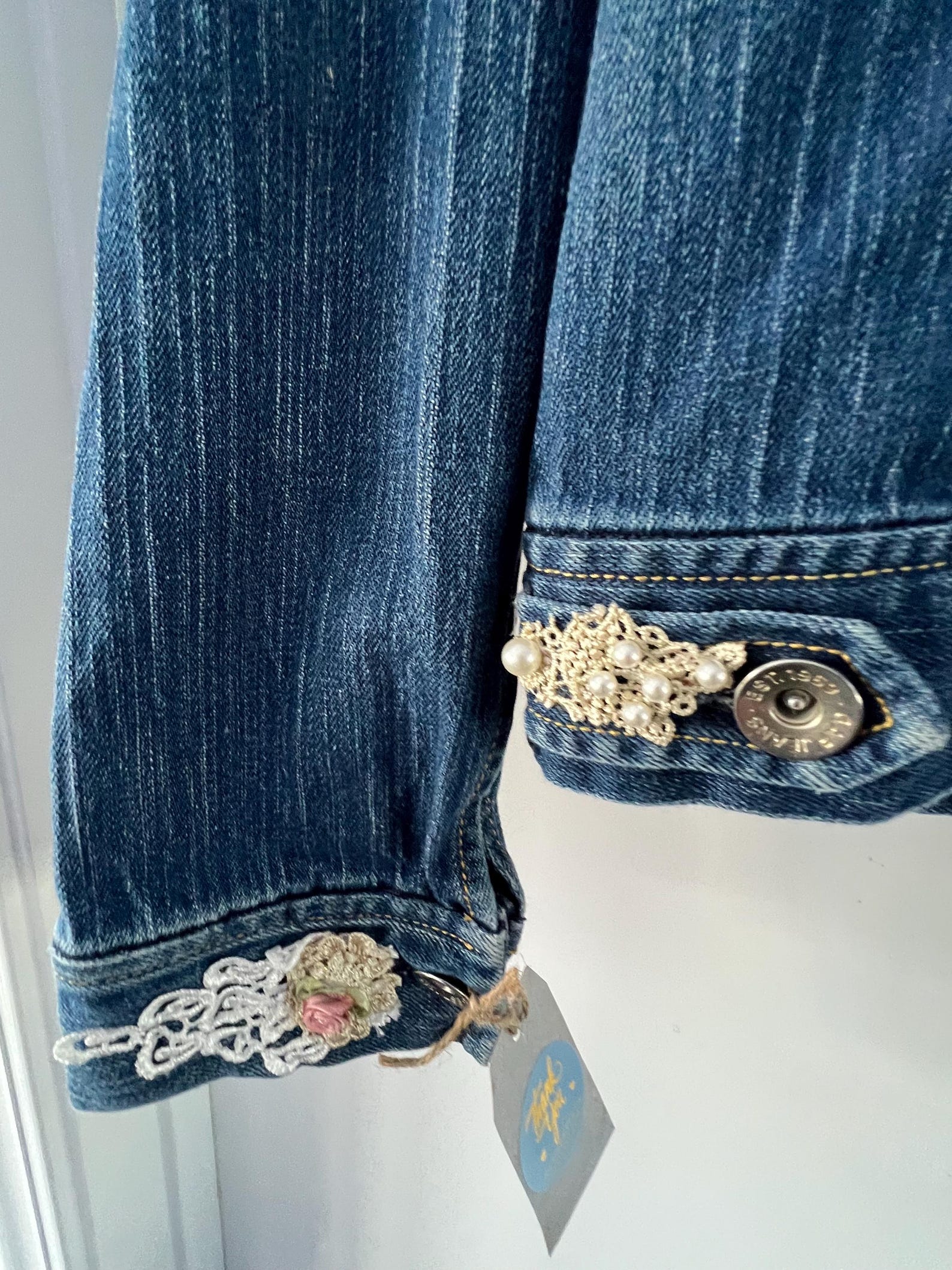 Upcycle-repurposed Denim Jacket- Feminine Floral/lace Embellishments - Etsy