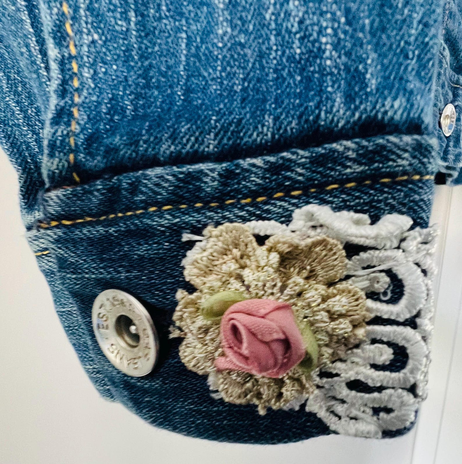 Upcycle-repurposed Denim Jacket- Feminine Floral/lace Embellishments - Etsy