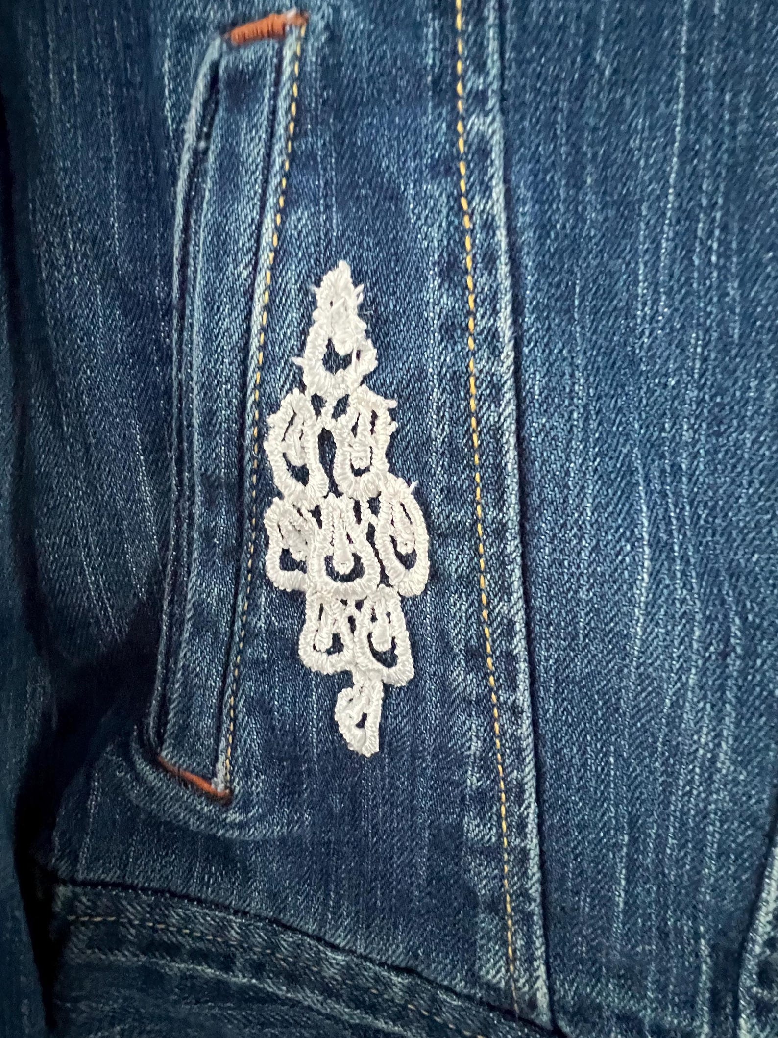 Upcycle-repurposed Denim Jacket- Feminine Floral/lace Embellishments - Etsy