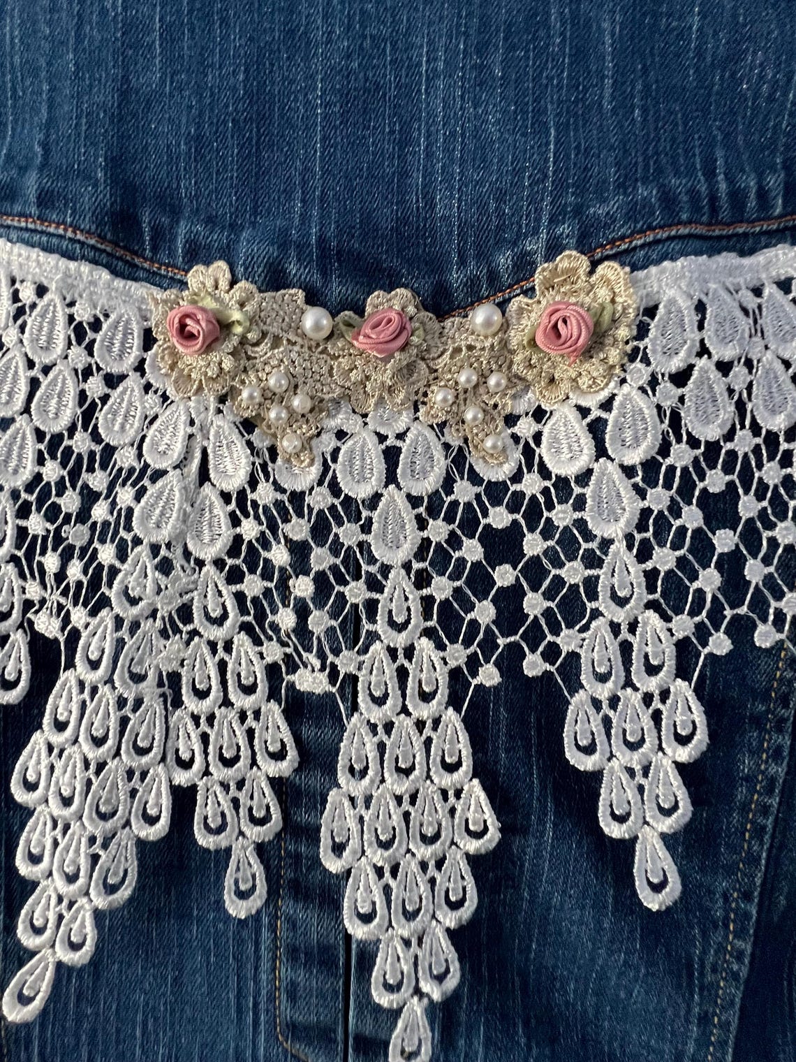 Upcycle-repurposed Denim Jacket- Feminine Floral/lace Embellishments - Etsy