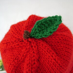 Red Apple Handknit Baby Hat With Stem and Leaf Made to Order - Etsy