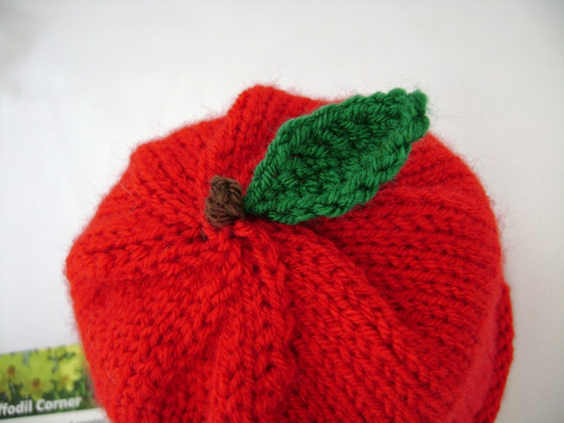 Red Apple Handknit Baby Hat With Stem and Leaf Made to Order - Etsy UK
