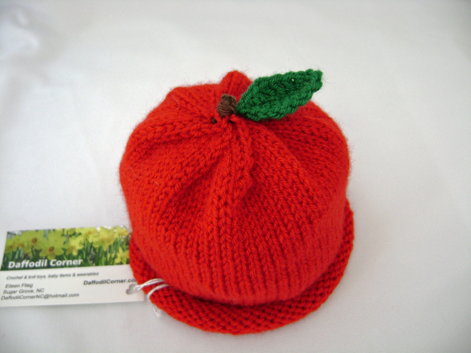 Red Apple Handknit Baby Hat With Stem and Leaf Made to Order - Etsy UK