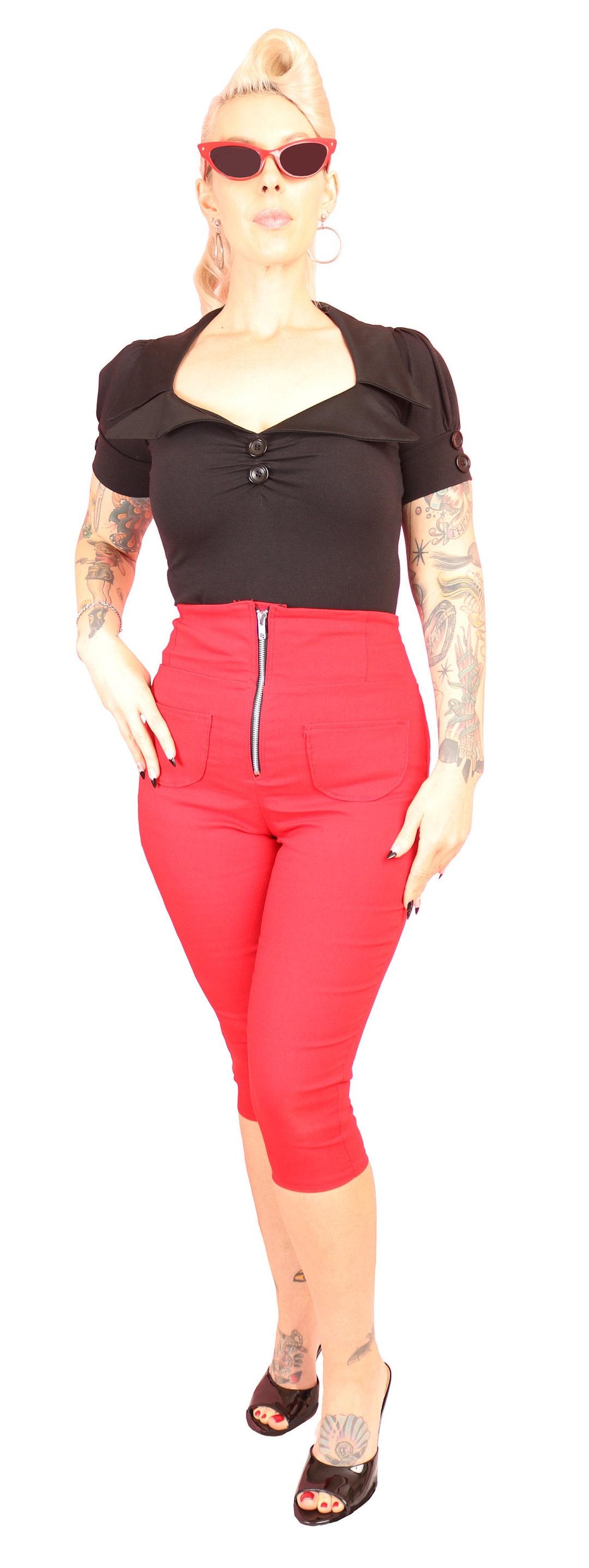 1950s Vintage Style High Waisted Retro Front Zipper Capris - Etsy
