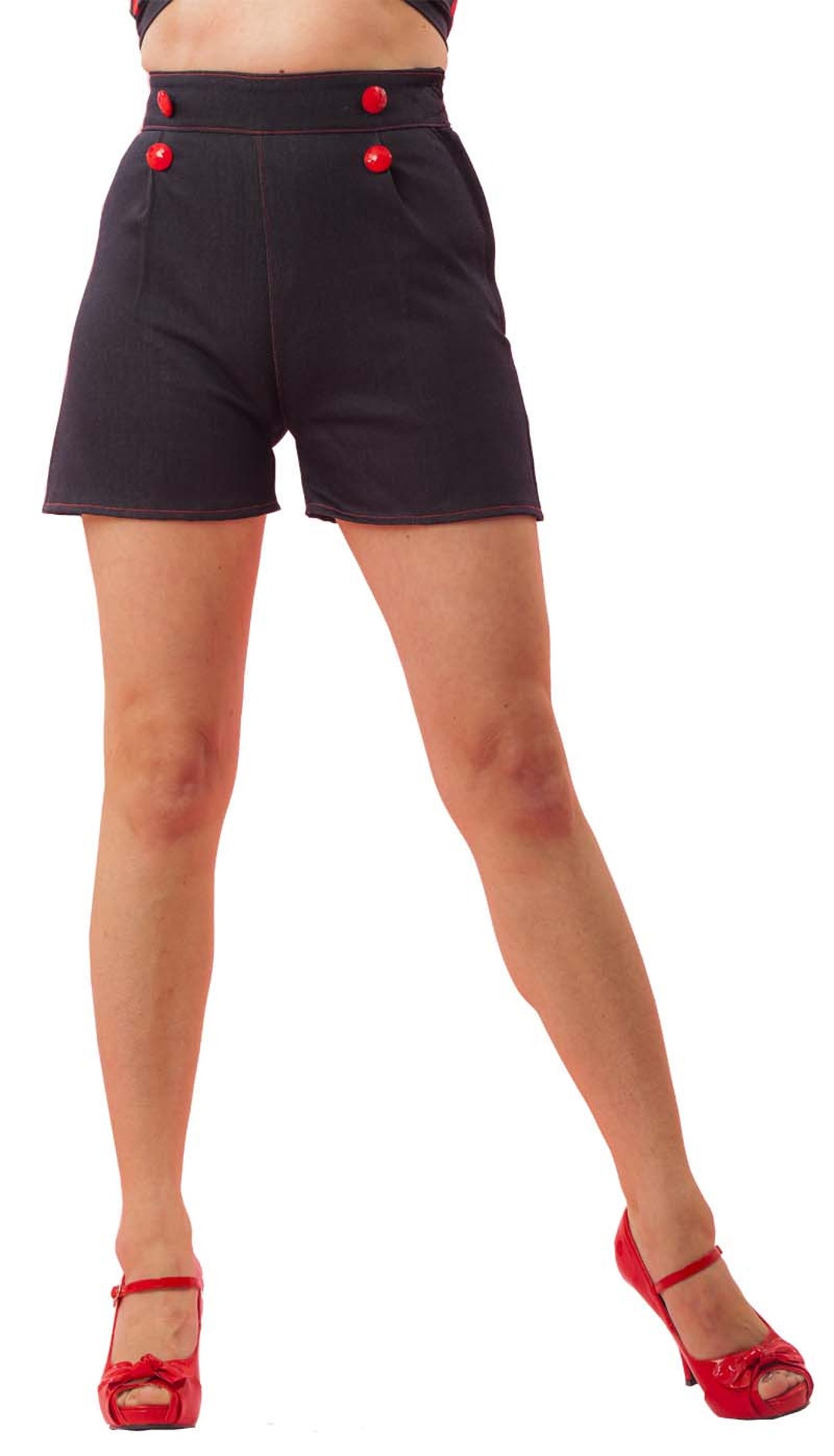 1950's Vintage Style Side Zipper High Waist Shorts- Pinup, Rockabilly ...