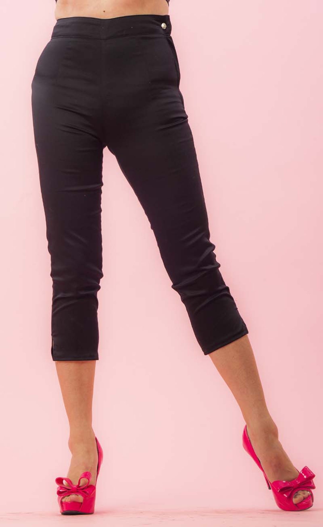1950s Vintage Style Side Zip Capri Pants Black Twill Retro / Rockabilly ...