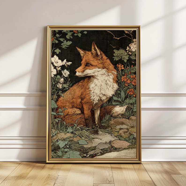 Rustic Red Fox Art Print, Cottagecore Autumn Decor (digital Download ...