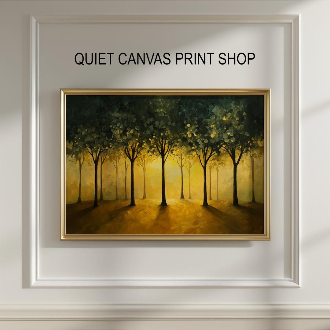 Serene Grove Landscape - Sunlit Forest Scene Painting, Golden Light ...