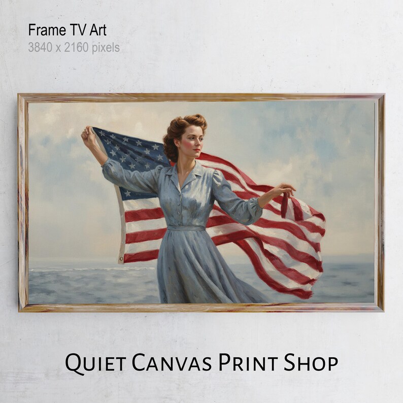 Patriotic Woman Flag Painting, Independence Day Frame TV Art, Classic ...