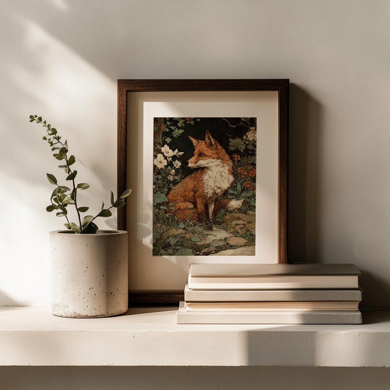 Rustic Red Fox Art Print, Cottagecore Autumn Decor (digital Download ...