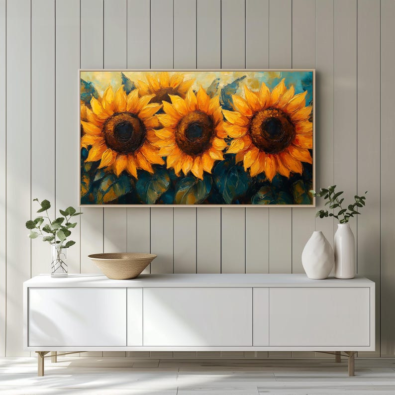 Rustic Sunflower Frame TV Art, Farmhouse Botanical (digital Download ...
