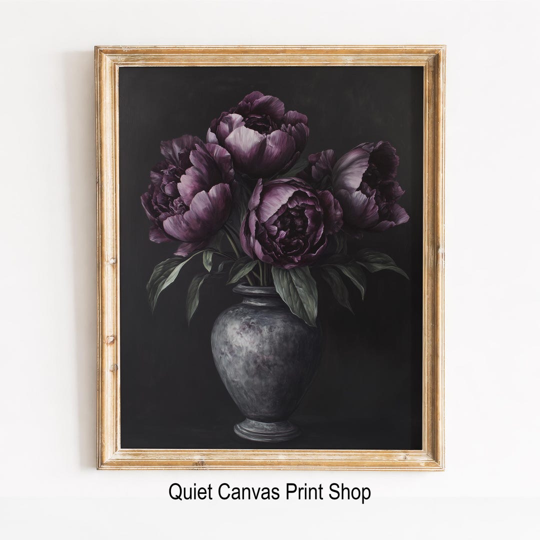 Moody Plum Peonies Printable Art – Vintage Floral Still Life, Gothic ...