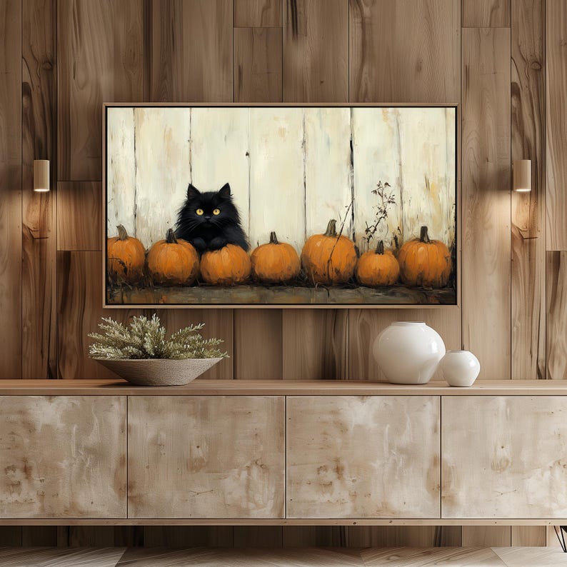 Halloween Black Cat and Pumpkin Frame TV Art for Samsung (digital ...