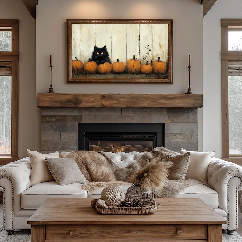 Halloween Black Cat and Pumpkin Frame TV Art for Samsung (digital ...