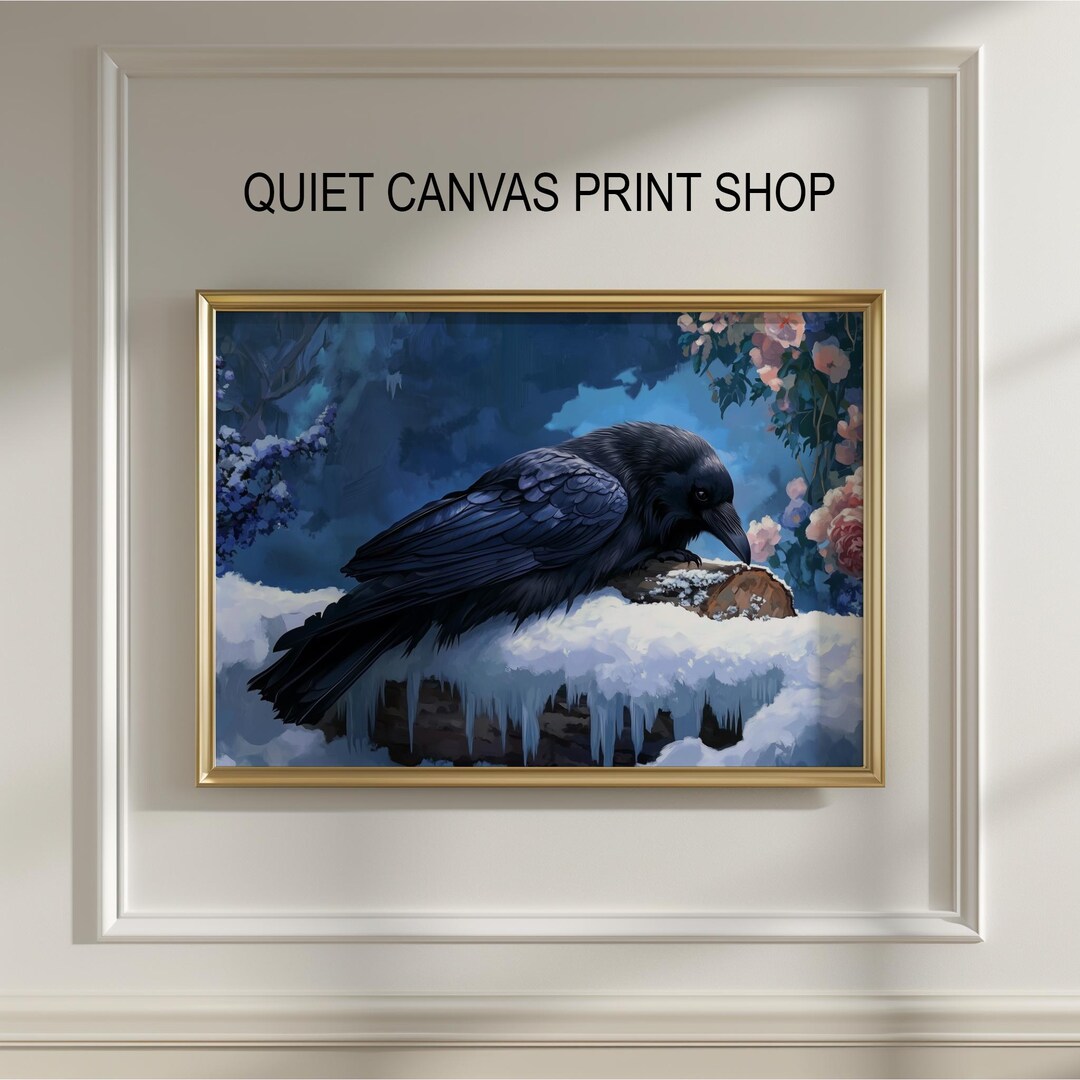 Moody Winter Raven Printable - Gothic Black Bird in Snow Scene ...