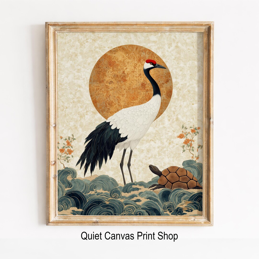 Crane and Turtle Folk Art Print – Vintage Minhwa Style (digital ...