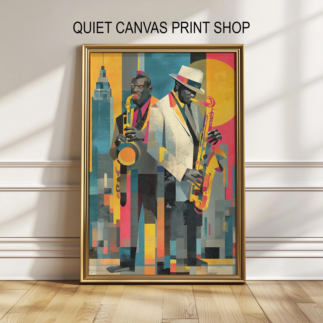 Vintage Jazz Musicians Illustration - Retro Urban Wall Art, Saxophone ...