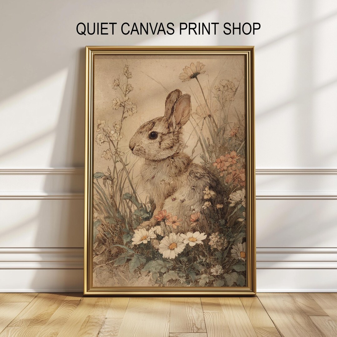 Cottagecore Printable Rabbit Watercolor Art - Vintage Soft Bunny ...