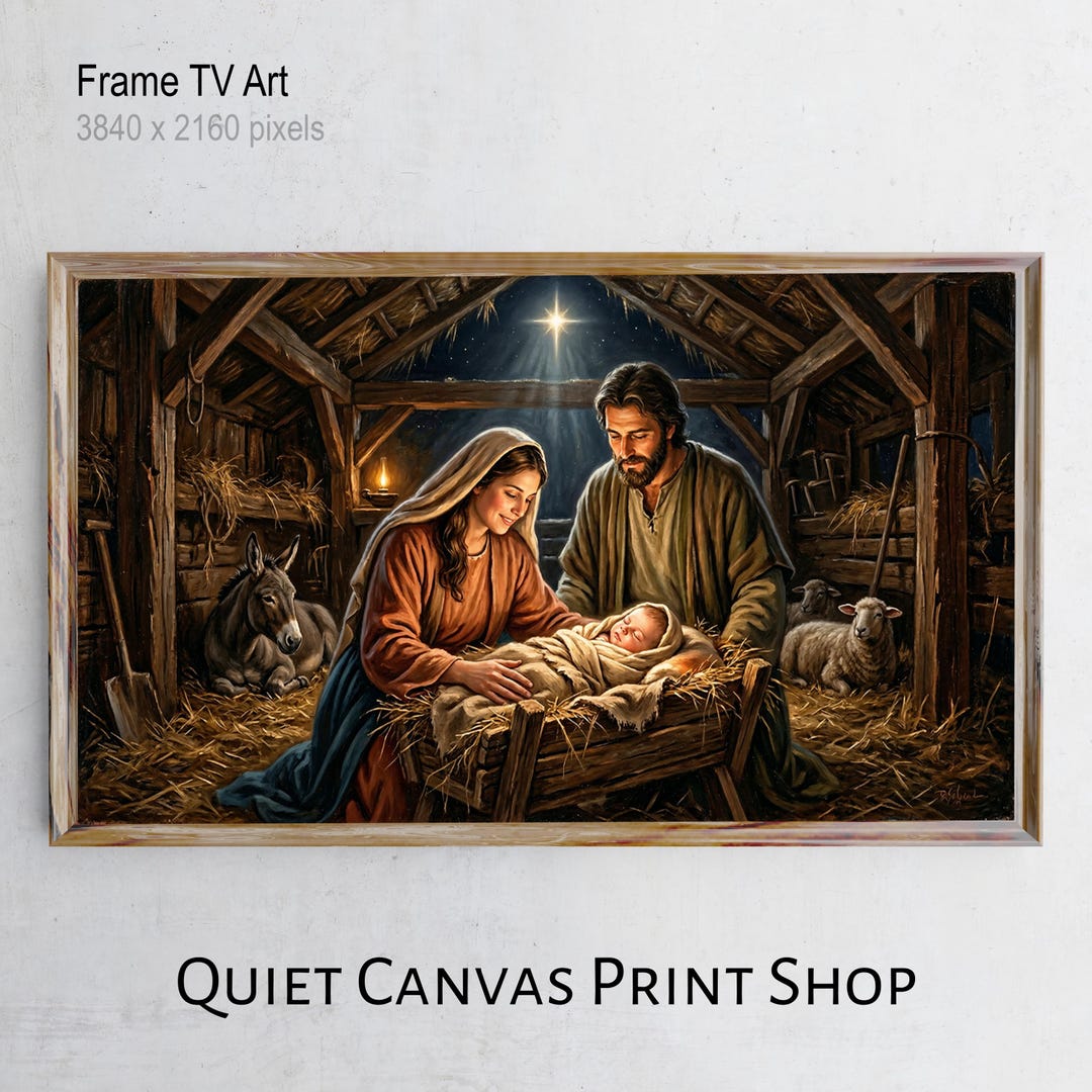 Traditional Nativity Scene Frame TV Art, Cozy Religious Christmas Decor ...