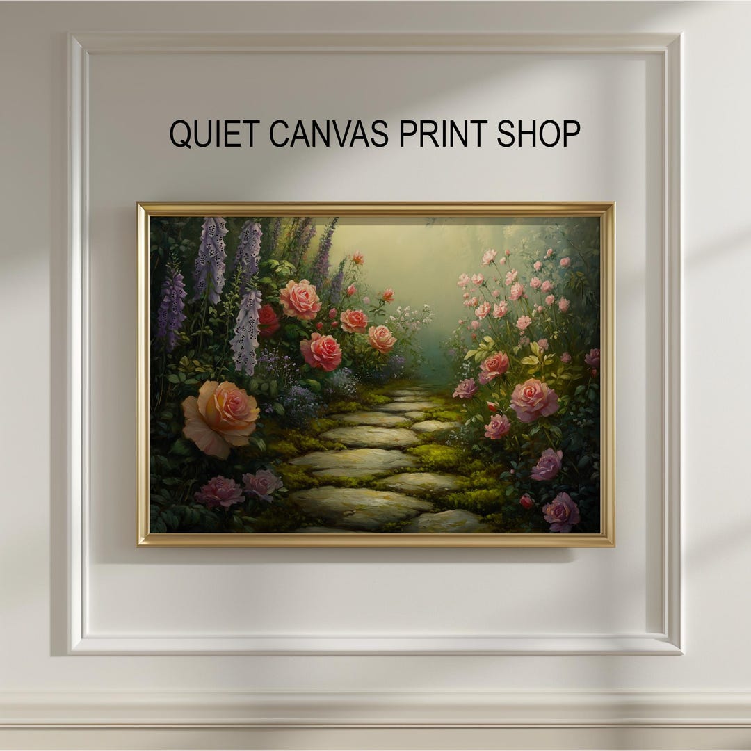 Cottagecore Garden Path Art Print – Roses and Lupines (digital Download ...