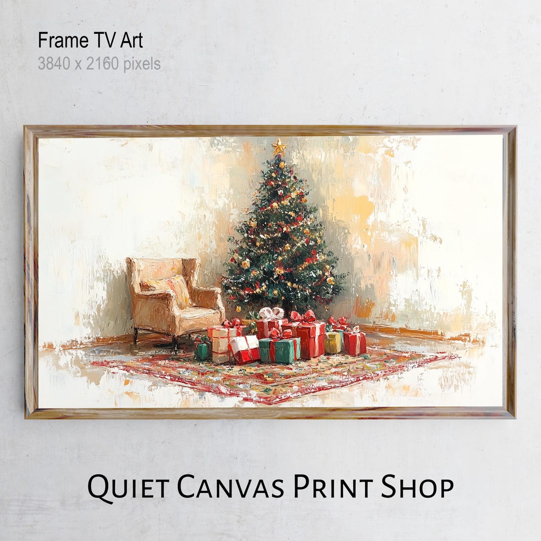 Vintage Christmas Tree Frame TV Art, Impressionist Holiday Scene ...
