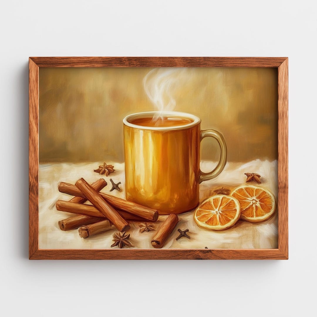 Rustic Printable Autumn Wall Art - Cozy Mug of Spiced Cider, Cinnamon ...