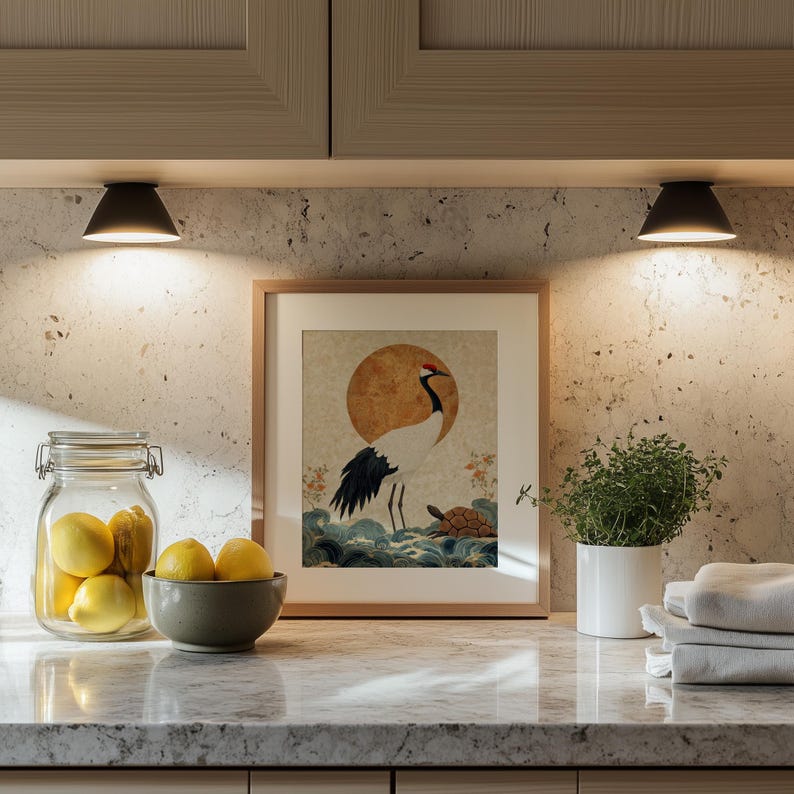 Printable Crane Folk Art - Vintage Style Crane and Turtle, Minhwa ...