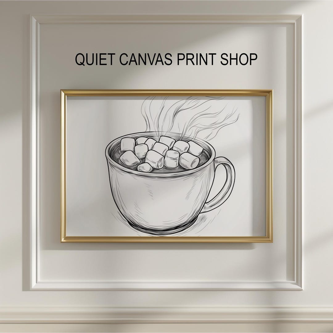 Printable Minimalist Winter Hot Cocoa Art - Cozy Line Doodle With ...
