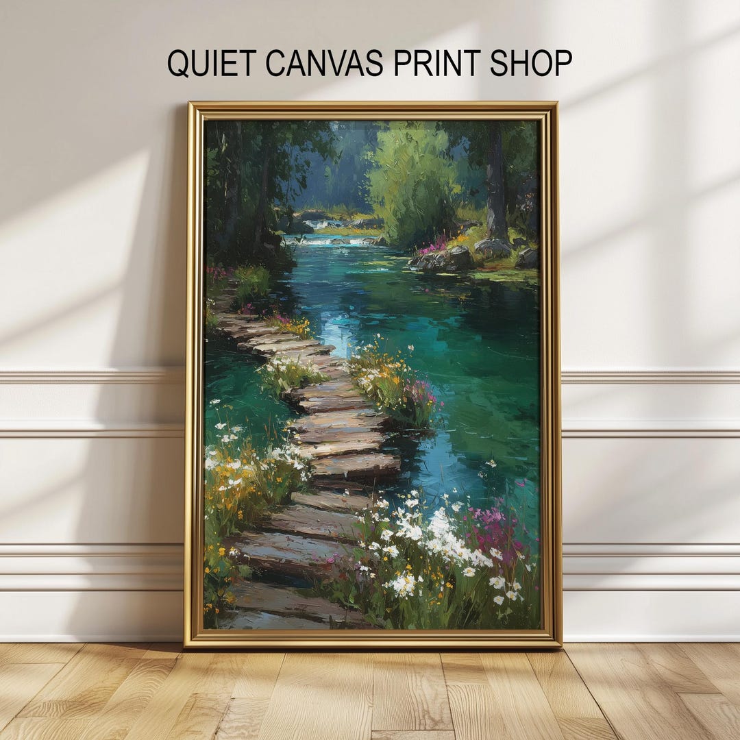 Forest Stream Art Print – Vintage River Landscape, Cottagecore Decor ...