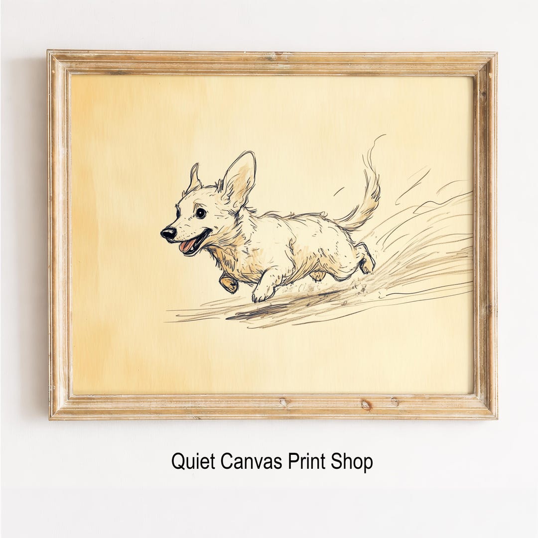 Pembroke Welsh Corgi Sketch Drawing, Playful Dog Art Print (digital ...