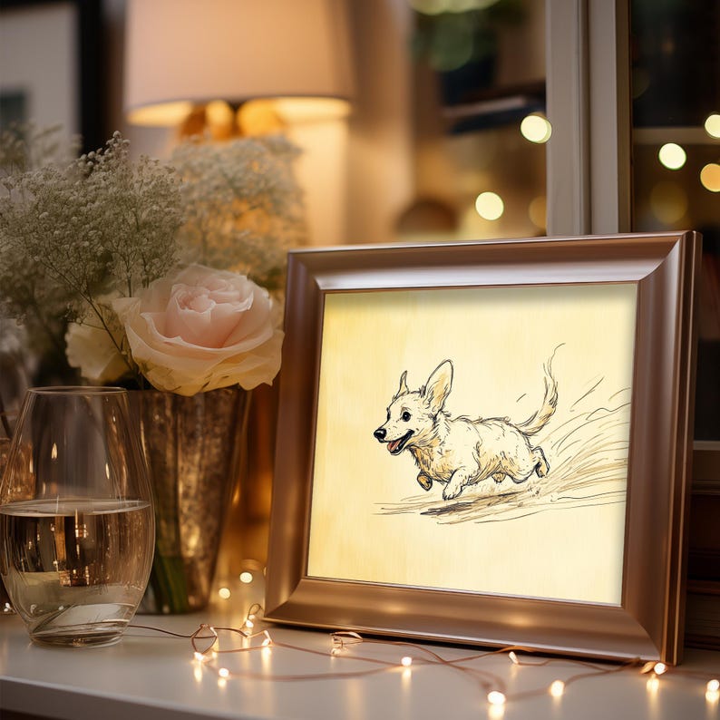 Pembroke Welsh Corgi Sketch Drawing, Playful Dog Art Print (digital ...