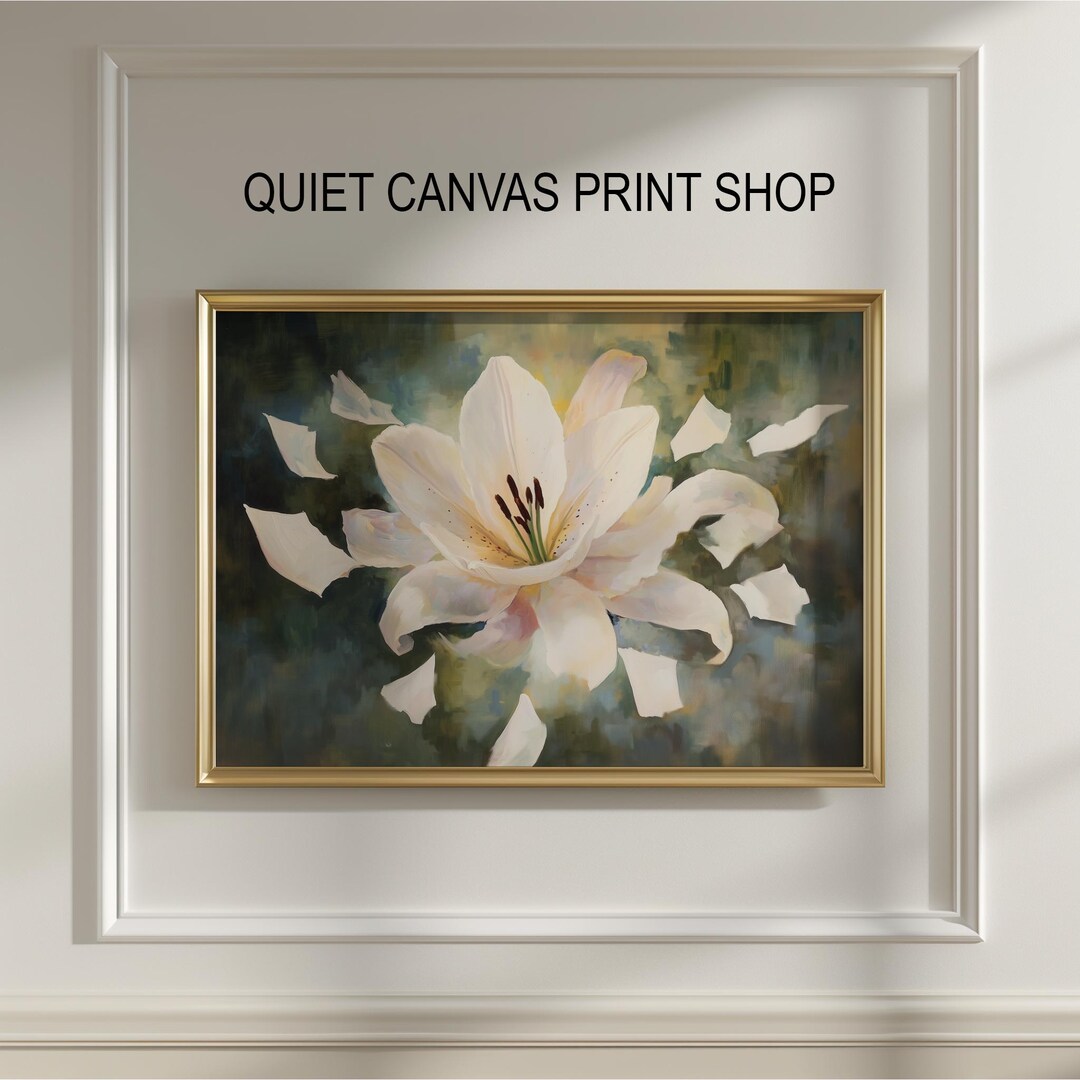 Vintage Luminous White Lily Print - Romantic Floral Painting, Moody ...