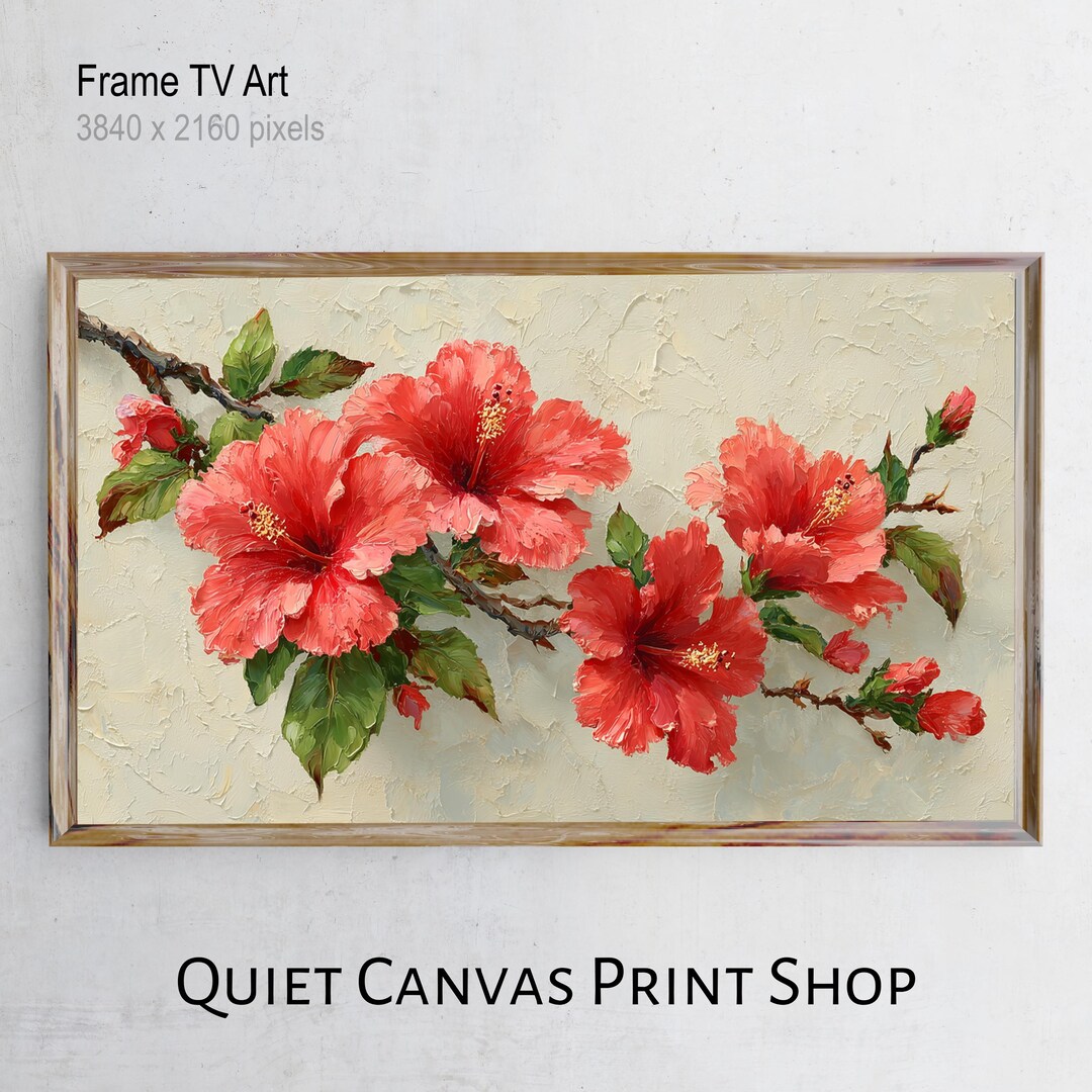 Impasto Hibiscus Floral Frame TV Art, Cottagecore Botanical Decor ...