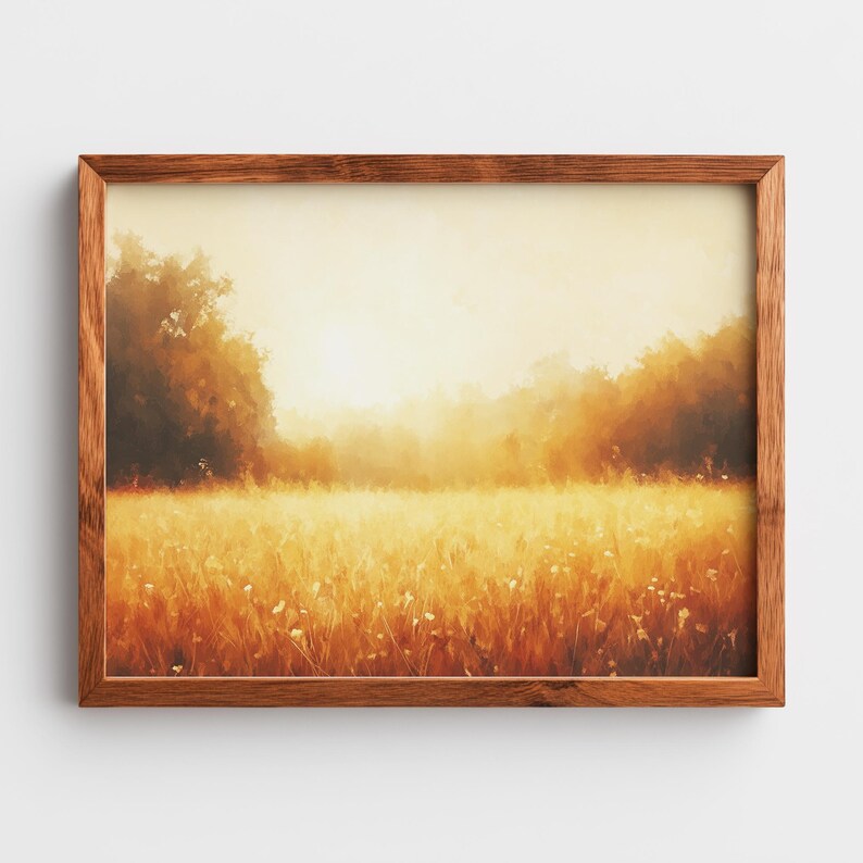 Golden Meadow Sunset Print – Rustic Farmhouse Landscape (digital ...