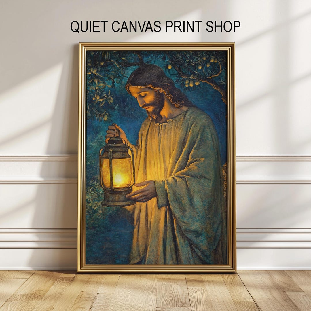 Jesus Lantern Painting - Spiritual Olive Grove Art (digital Download ...