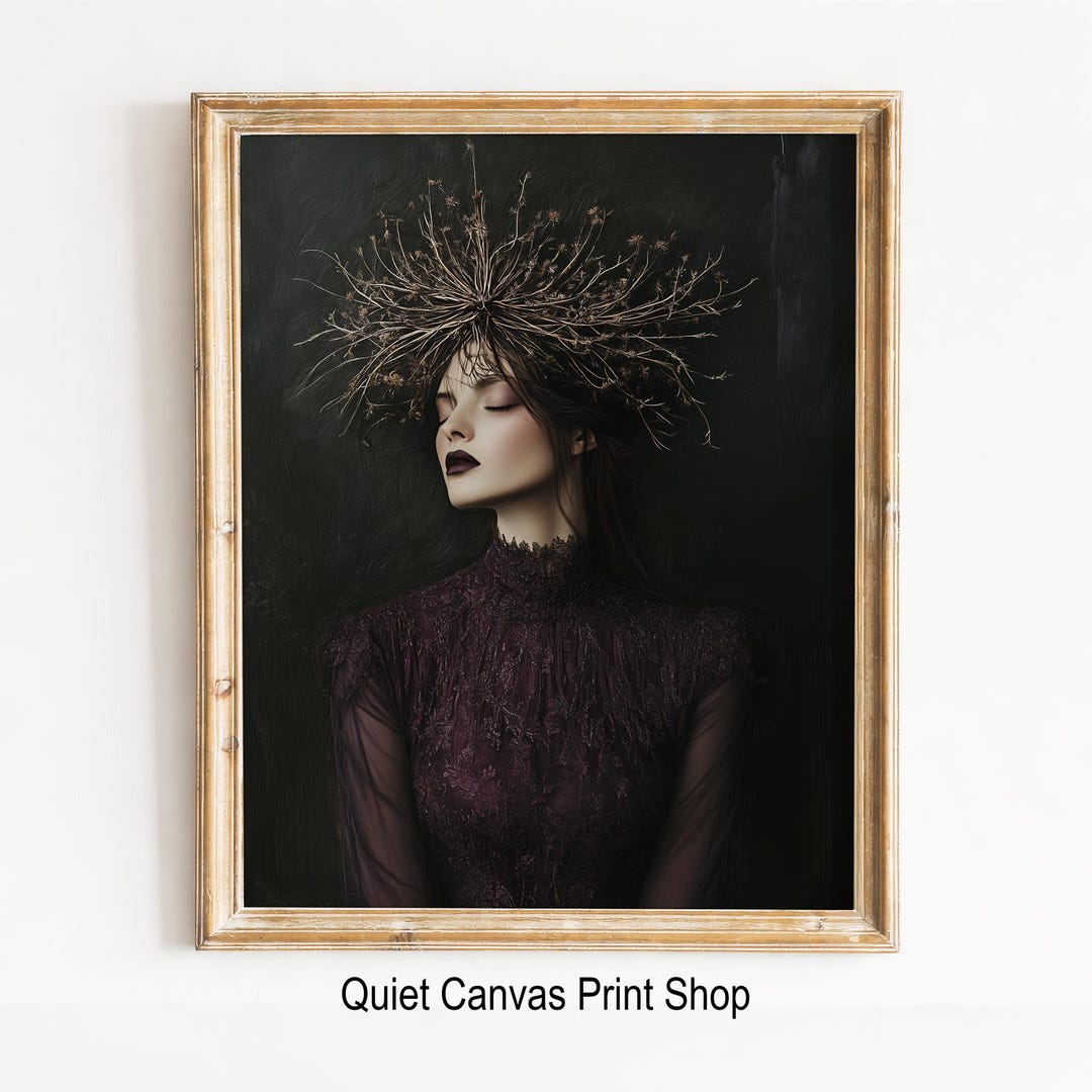 Gothic Woman Portrait – Twig Crown, Dark Romantic Fine Art (digital ...