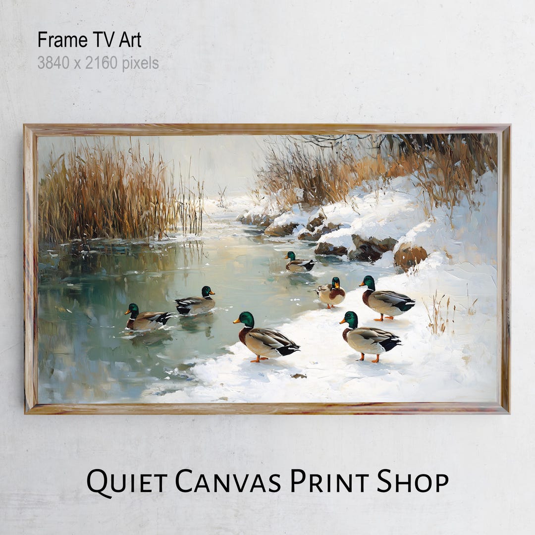 Rustic Winter Ducks on Ice, Vintage Landscape Frame TV Art (digital ...