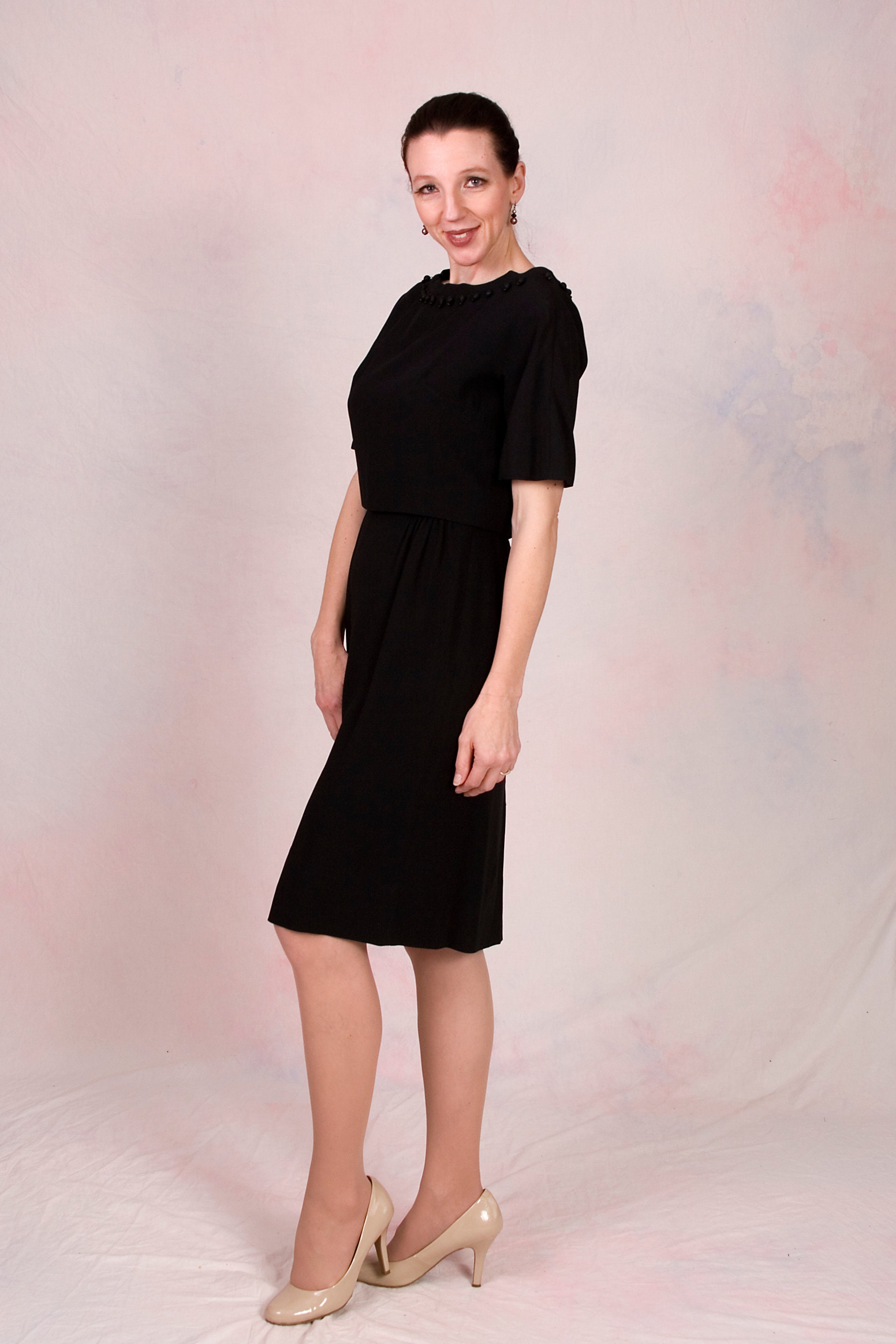 Vintage 1960's Leslie Fay Little Black Jackie O Dress Two Piece Outfit ...