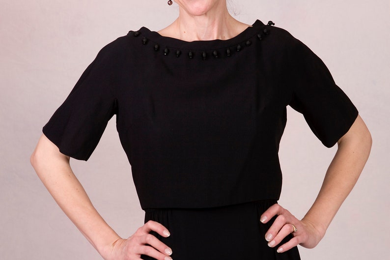 Vintage 1960's Leslie Fay Little Black Jackie O Dress Two Piece Outfit ...