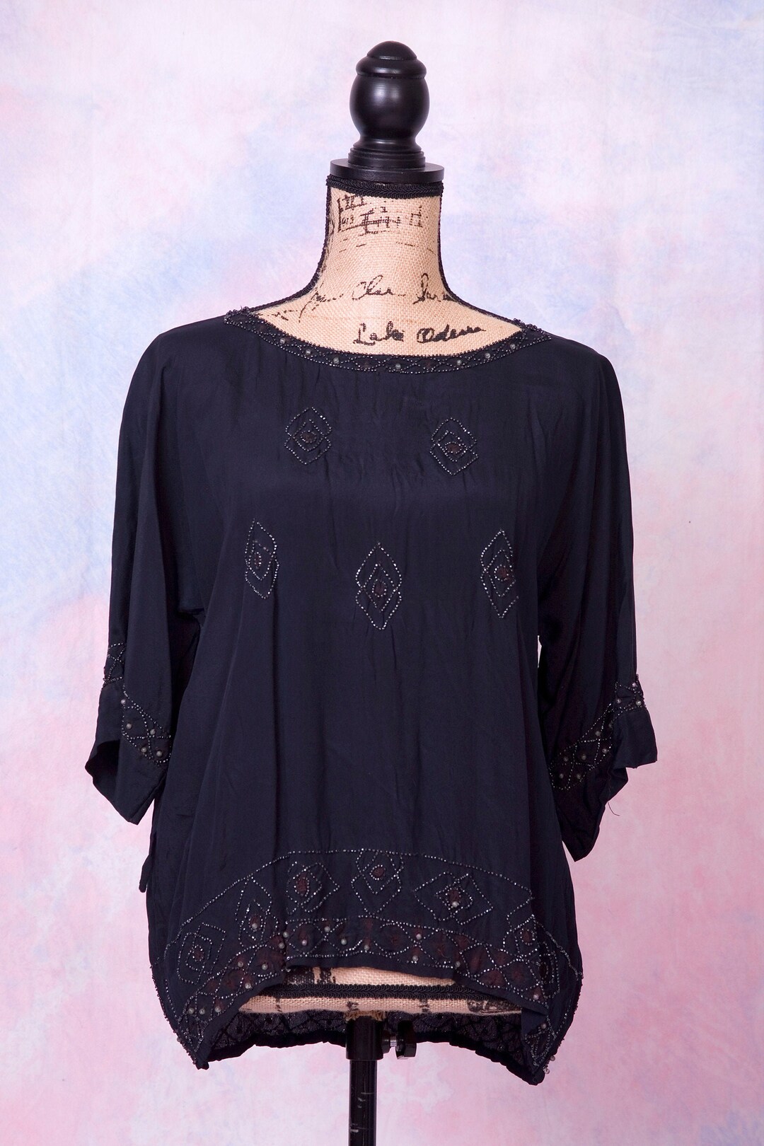 Vintage 1920's Art Deco Beaded Flapper Silk Tunic Top Blouse One Size ...