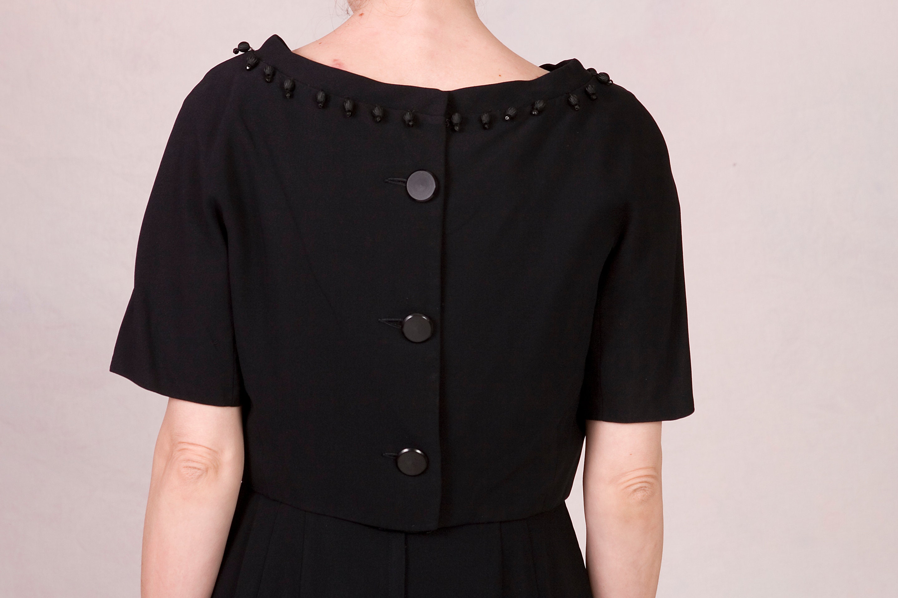 Vintage 1960's Leslie Fay Little Black Jackie O Dress Two Piece Outfit ...